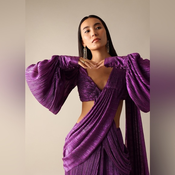Kalki fashion | Dresses | Kalki Fashion Metallic Purple Draped Gown ...